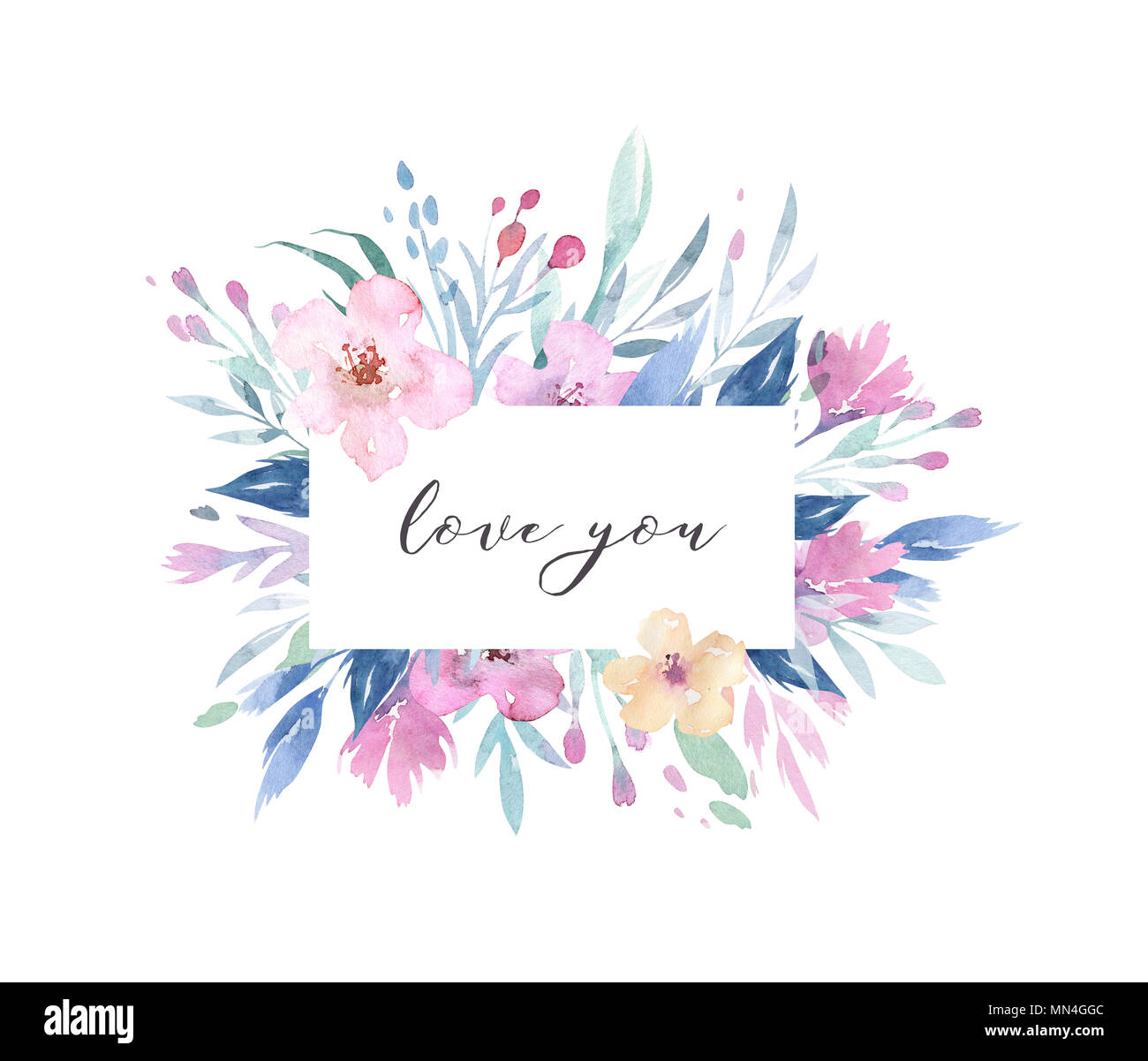 Clip Art Art & Collectibles Watercolor Floral Clipart Bright Blue ...