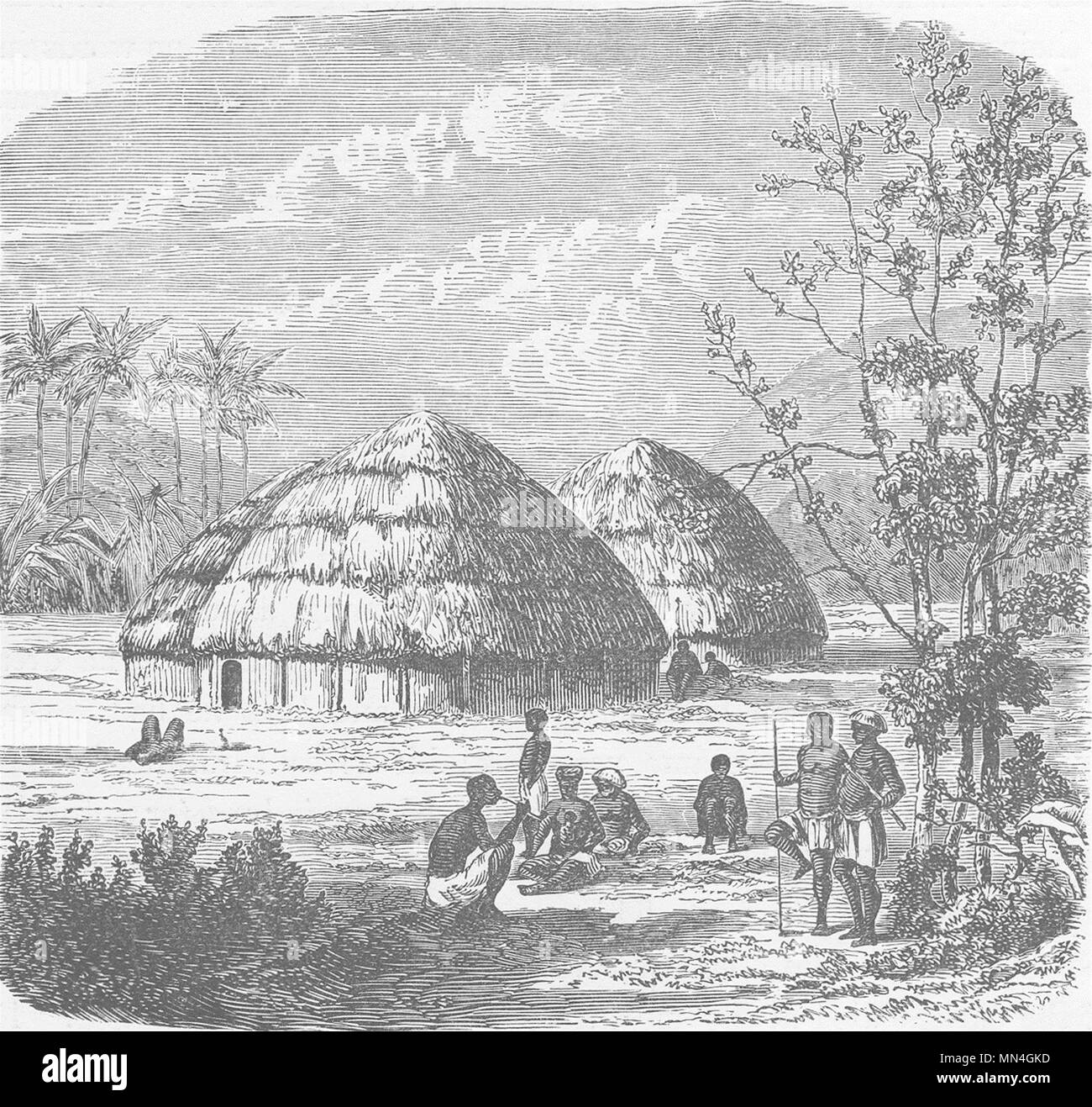 SOUTH AFRICA. Kaffir huts 1890 old antique vintage print picture Stock ...