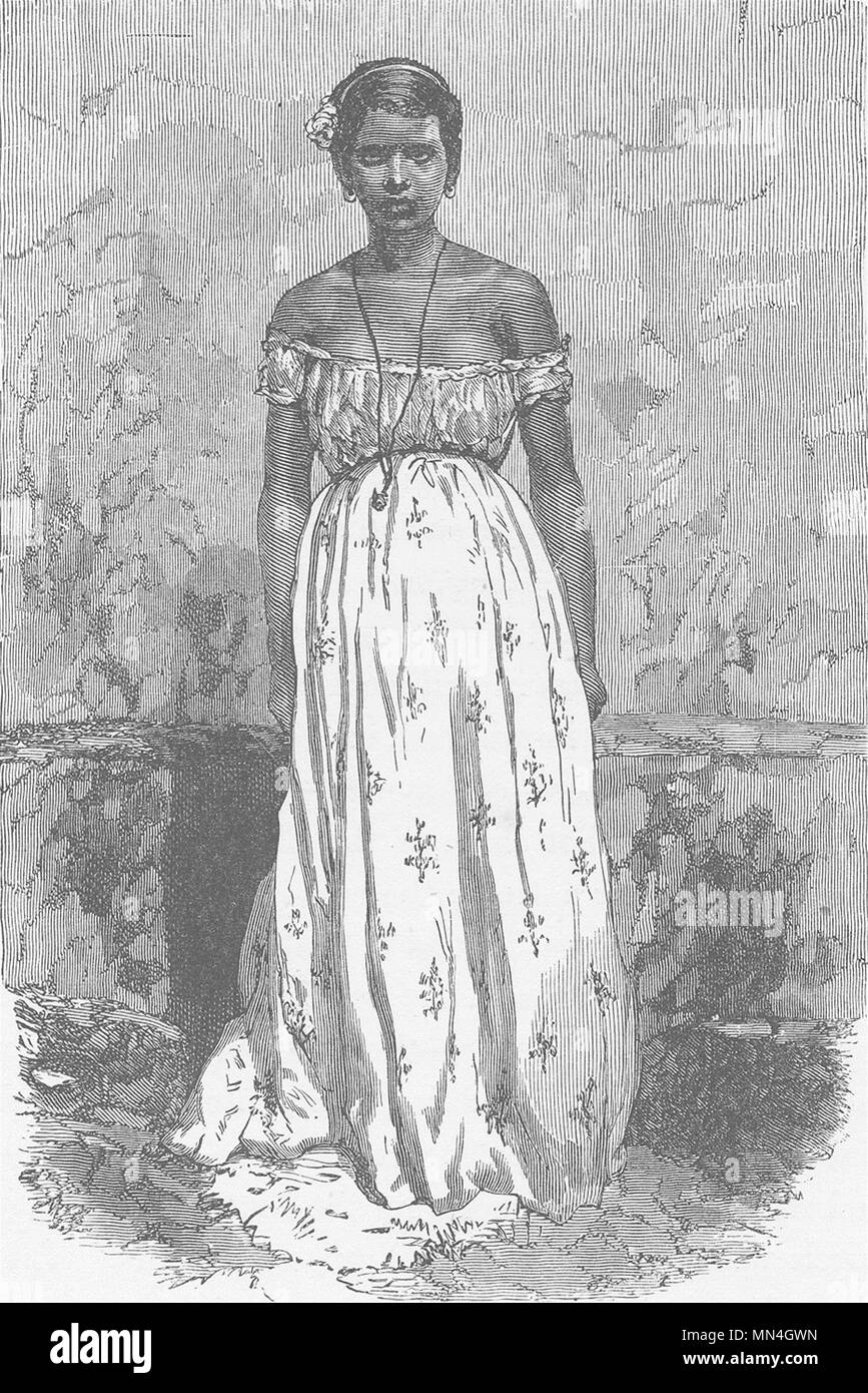 PORTRAITS. Negro half-caste girl 1890 old antique vintage print picture ...