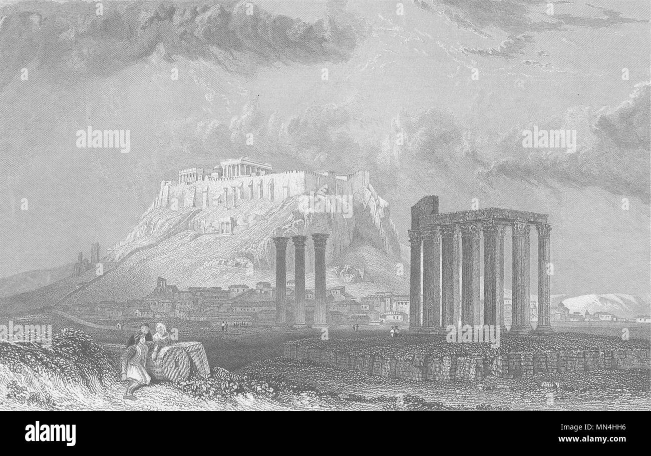 GREECE. Temple of Jupiter Olympius at Athens; Finden 1833 old antique ...
