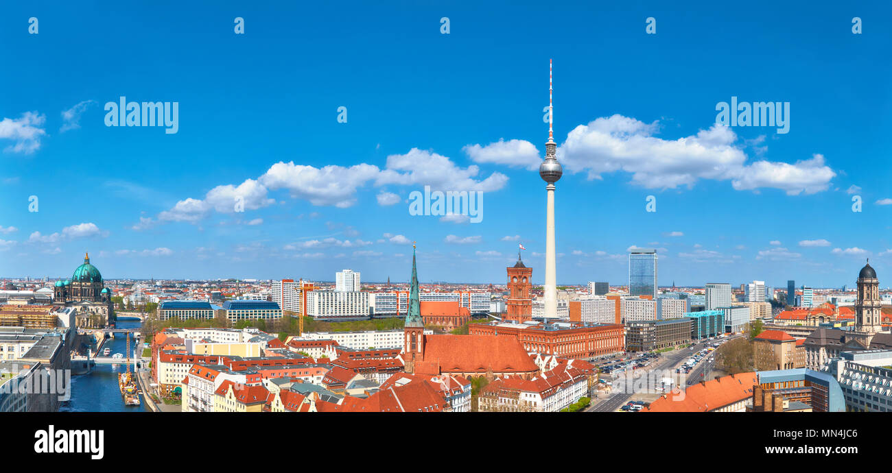 Aerial view of central Berlin on a bright day in Spring, including ...