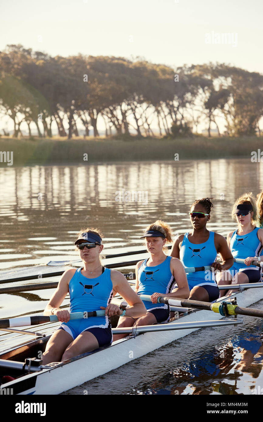 Rowing boat people sport woman exercise water blue hi-res stock ...