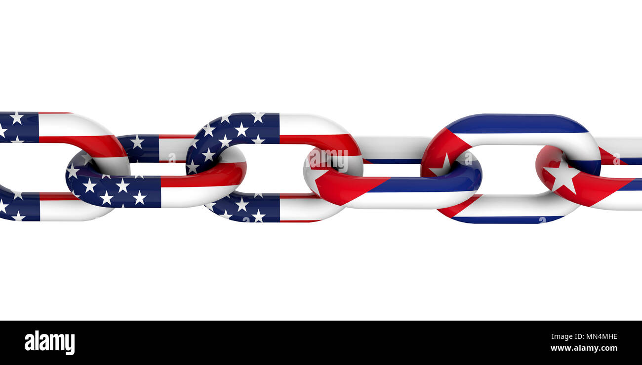 USA and Cuba relationship concept. National flags on linked chain. 3D ...