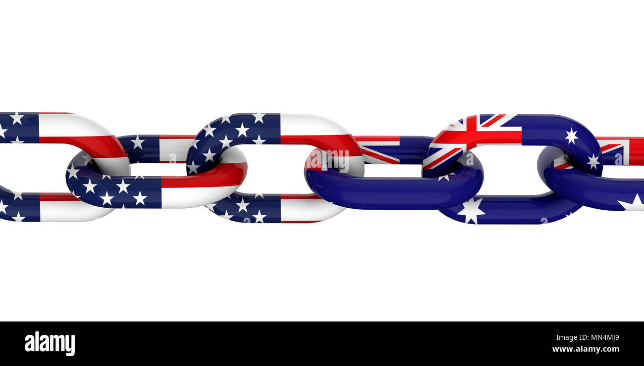 USA and Australia relationship concept. National flags on linked chain ...