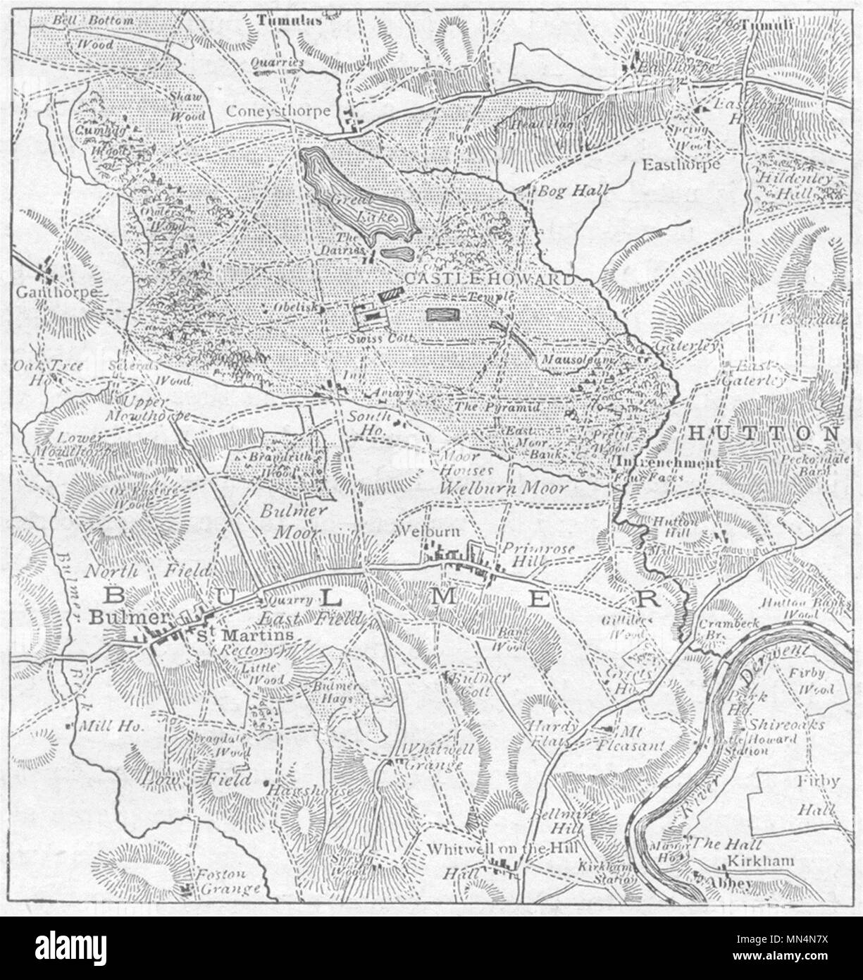 YORKS. Castle Howard. Park, sketch map 1898 old antique vintage plan ...