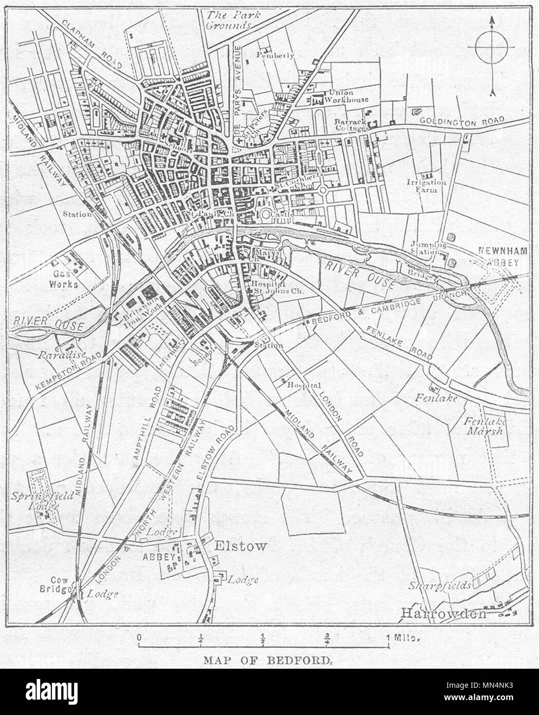 BEDS. Bedford, sketch map 1898 old antique vintage plan chart Stock ...