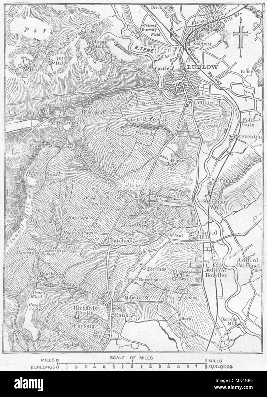 SHROPS. Ludlow, sketch map 1898 old antique vintage plan chart Stock ...