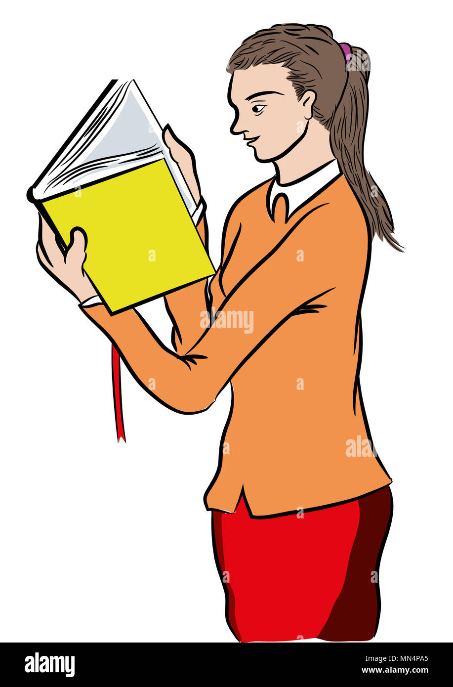 Girl reading a bestseller book. Standing girl reading a book. Young ...