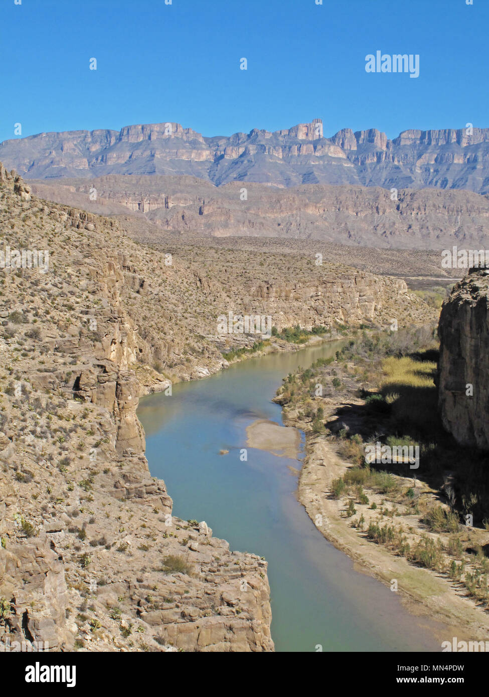 Rio Grande River flowing through a Canyon along the Mexican border, Big ...