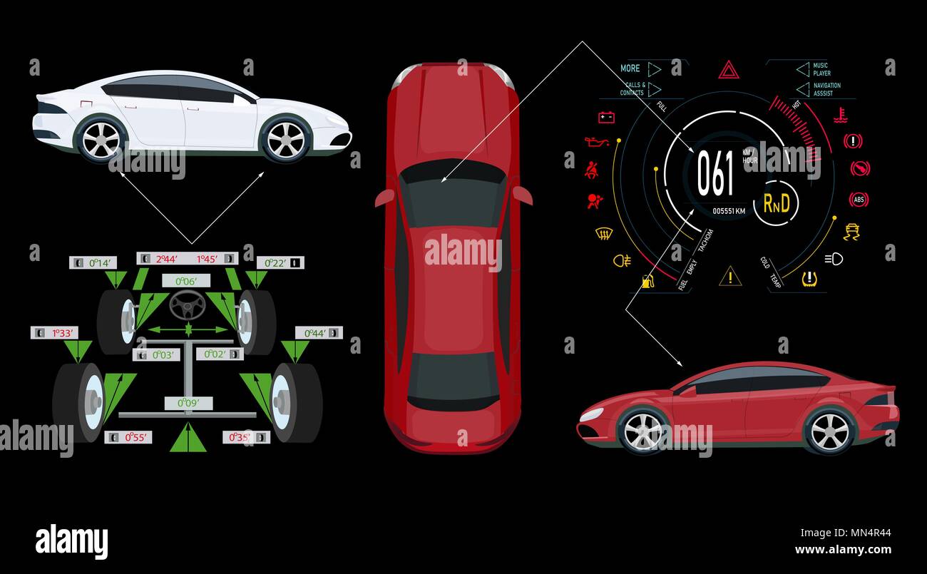 Car service. Digital automotive dashboard of a modern car. Graphic ...