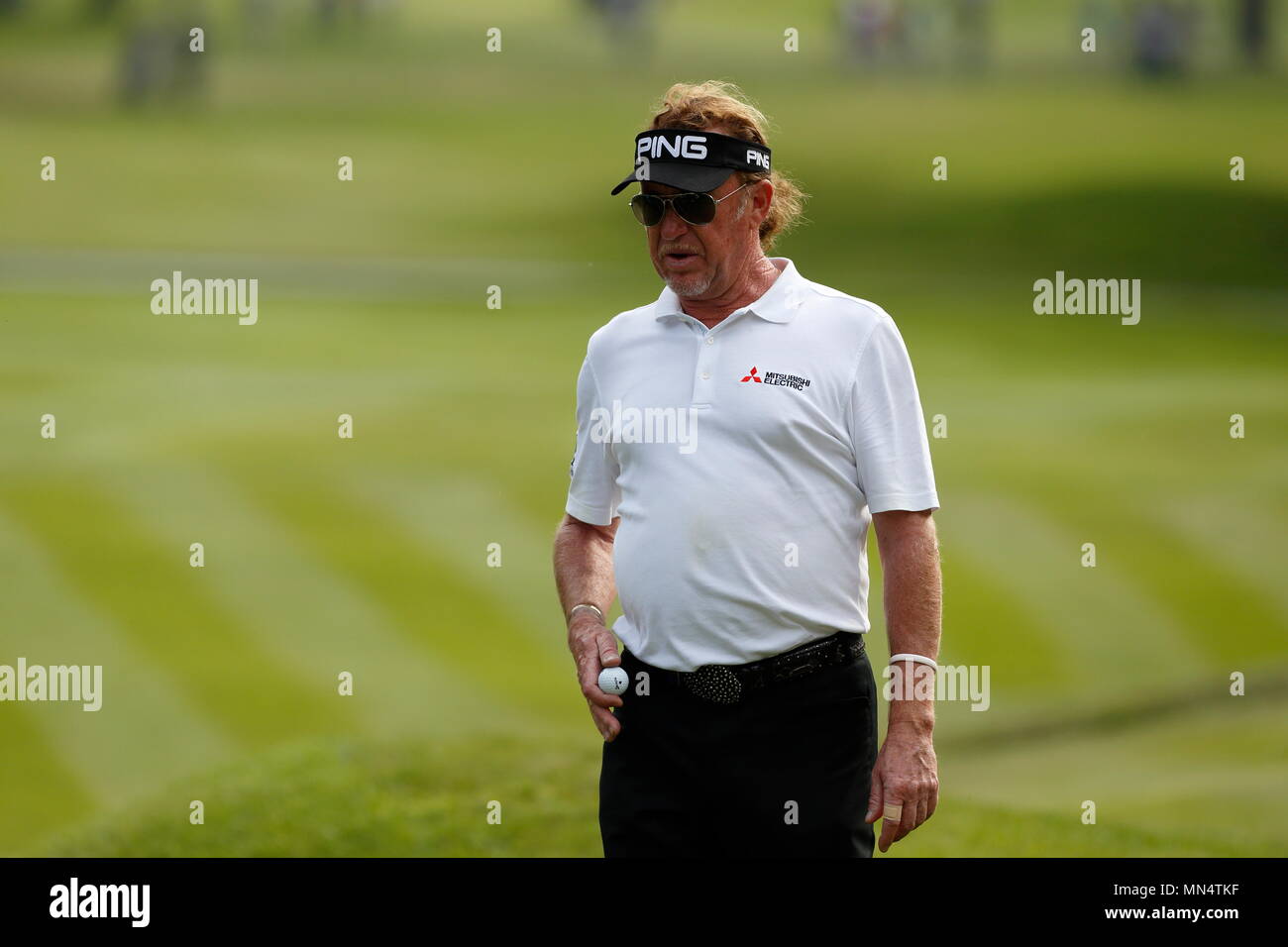 VIRGINIA WATER, ENGLAND - MAY 27: Miguel Angel Jimenez reacts to his ...