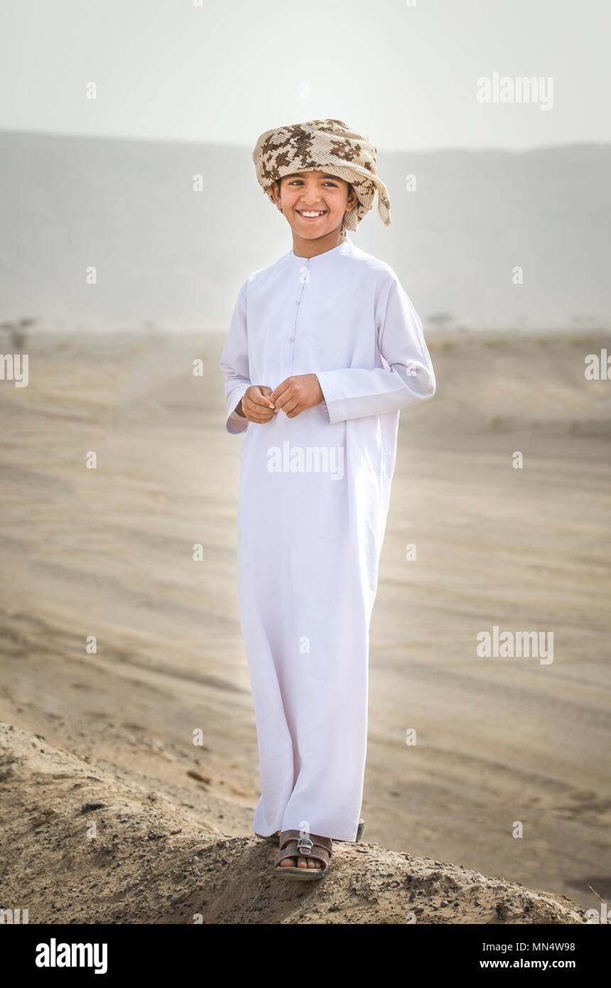 Al Safen, Oman, 27th April, 2018: omani boy at a countryside Stock ...