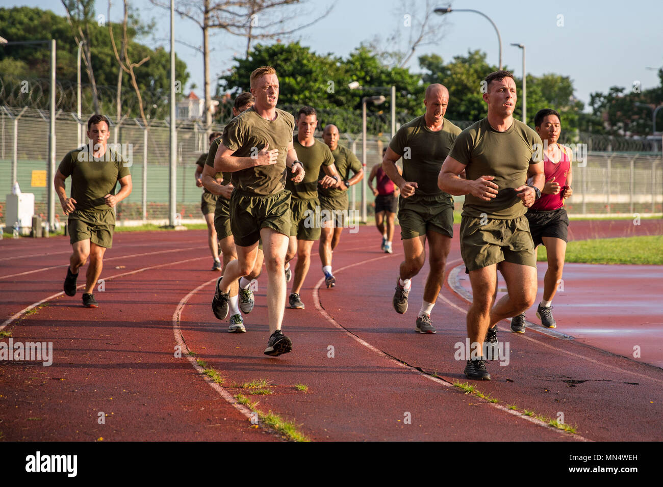 Multinational service members conduct physical training during Exercise ...