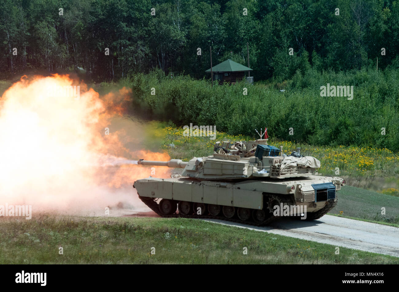 An Abrams tank fires during a gunnery proficiency table August 4 2017 ...
