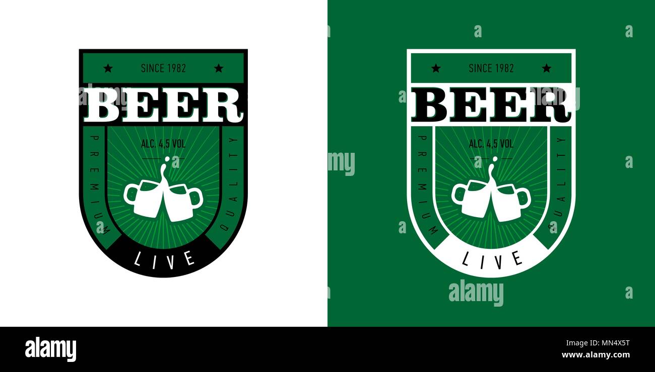 Beer label for live beer in green. Vector set on different backgrounds ...