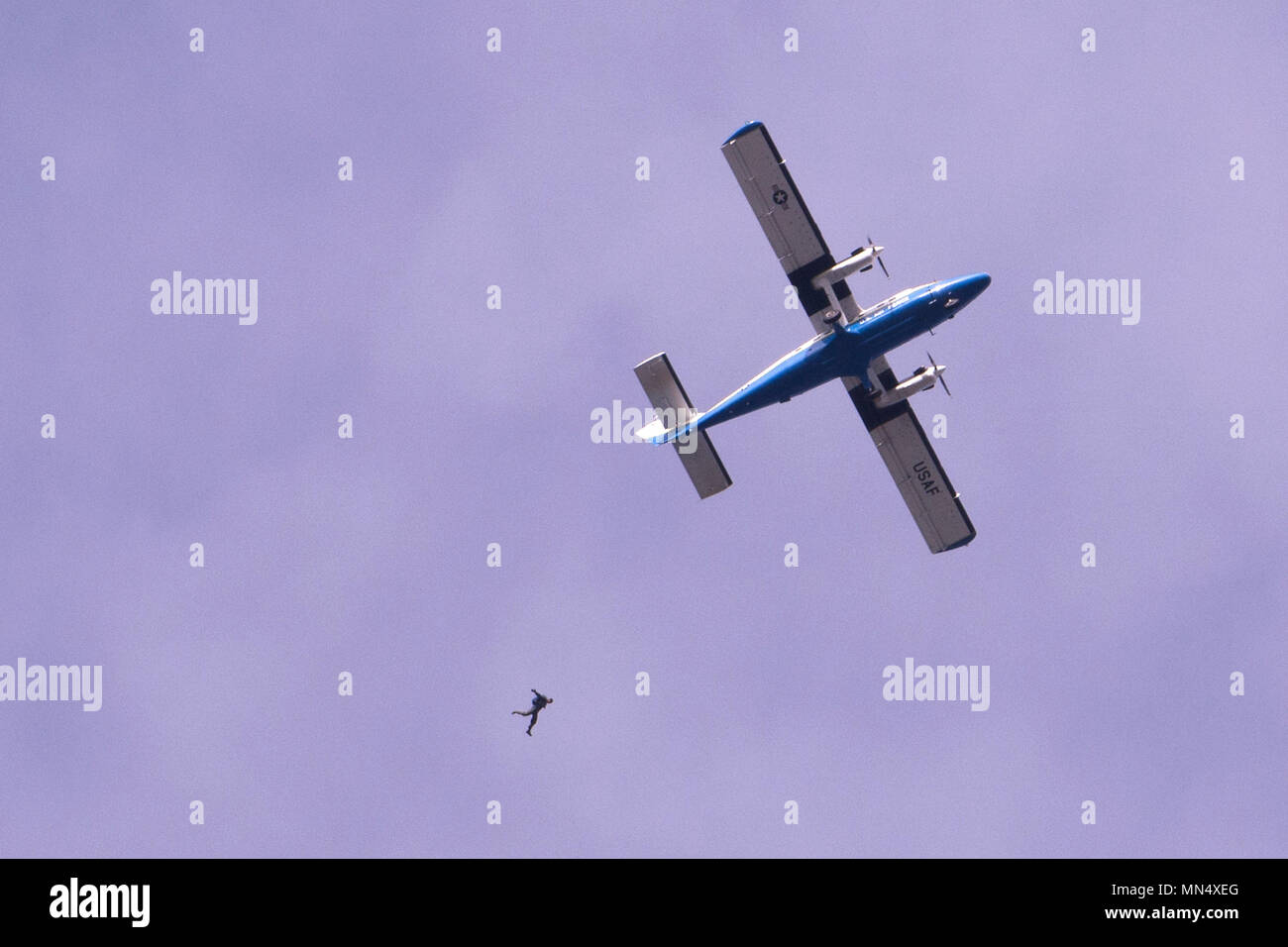An Airmanship 490, Basic Freefall Parachuting student jumps from a UV ...