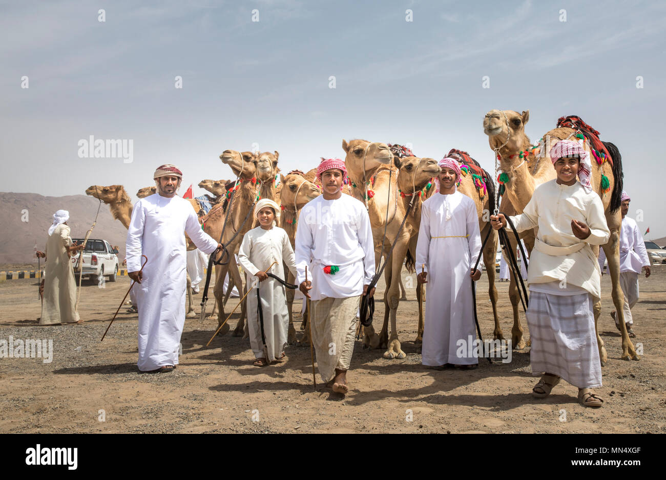 Ibri, Oman, 28th April 2018: omani people at a camel race in a ...