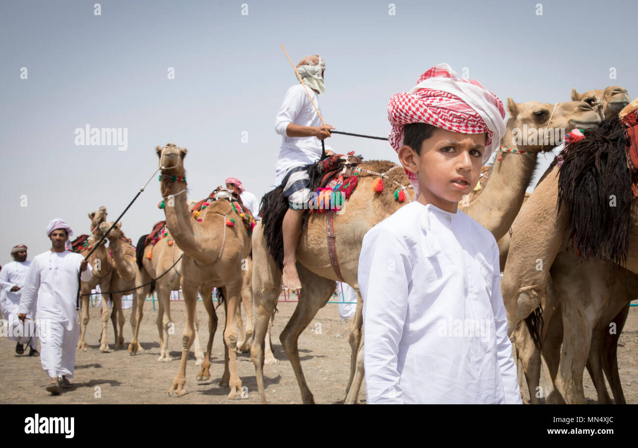 Ibri, Oman, 28th April 2018: omani people at a camel race in a ...