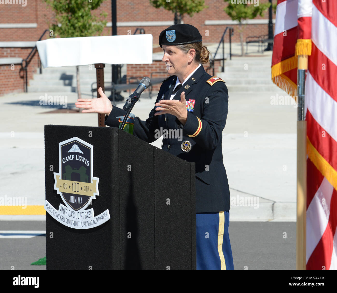 Col. Nicole Lucas, Joint Base Garrison Commander, presides over a ...