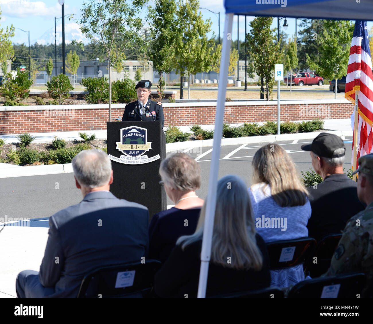 Col. Nicole Lucas, Joint Base Garrison Commander, presides over a ...