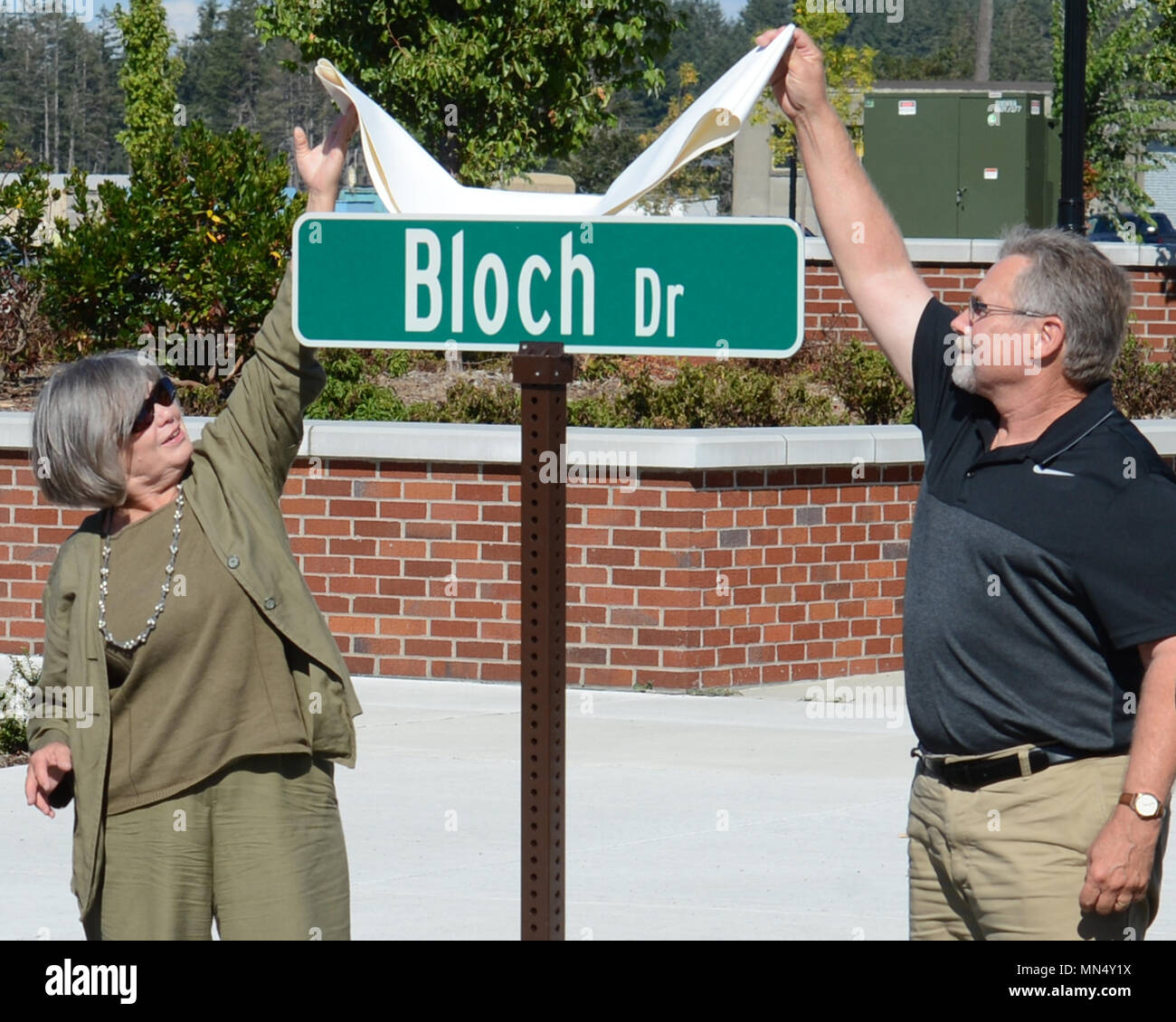 The unveiling of the street sign for Bloch Drive, commemorating Medal ...