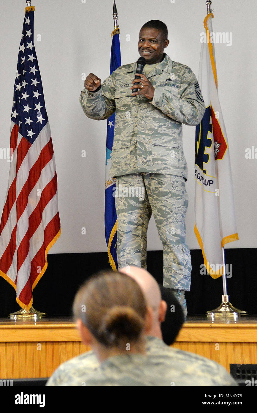 Hanscom Command Chief Master Sgt. Henry L. Hayes, Jr., speaks to ...