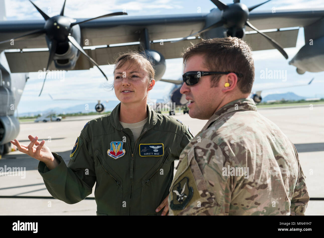 U.S. Air Force Capt. Christy Wise, an HC-130 pilot, discuses the ...