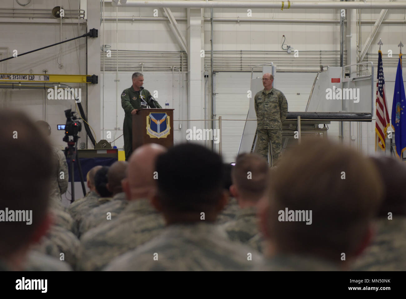 Col. Douglas N. Strawbridge, 911th Airlift Wing commander, gives a ...