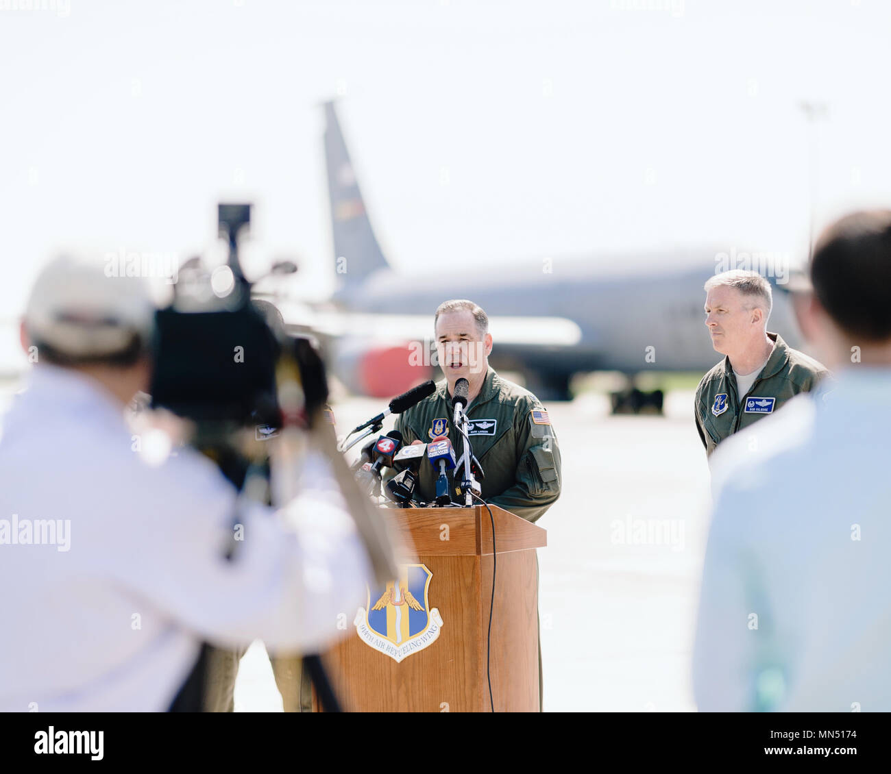 Col. Mark Larson, commander of the 914th Air Refueling Wing here ...
