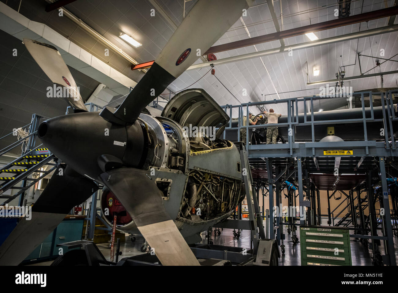 179th Airlift Wing Maintenance members work on engines to a C-130H ...