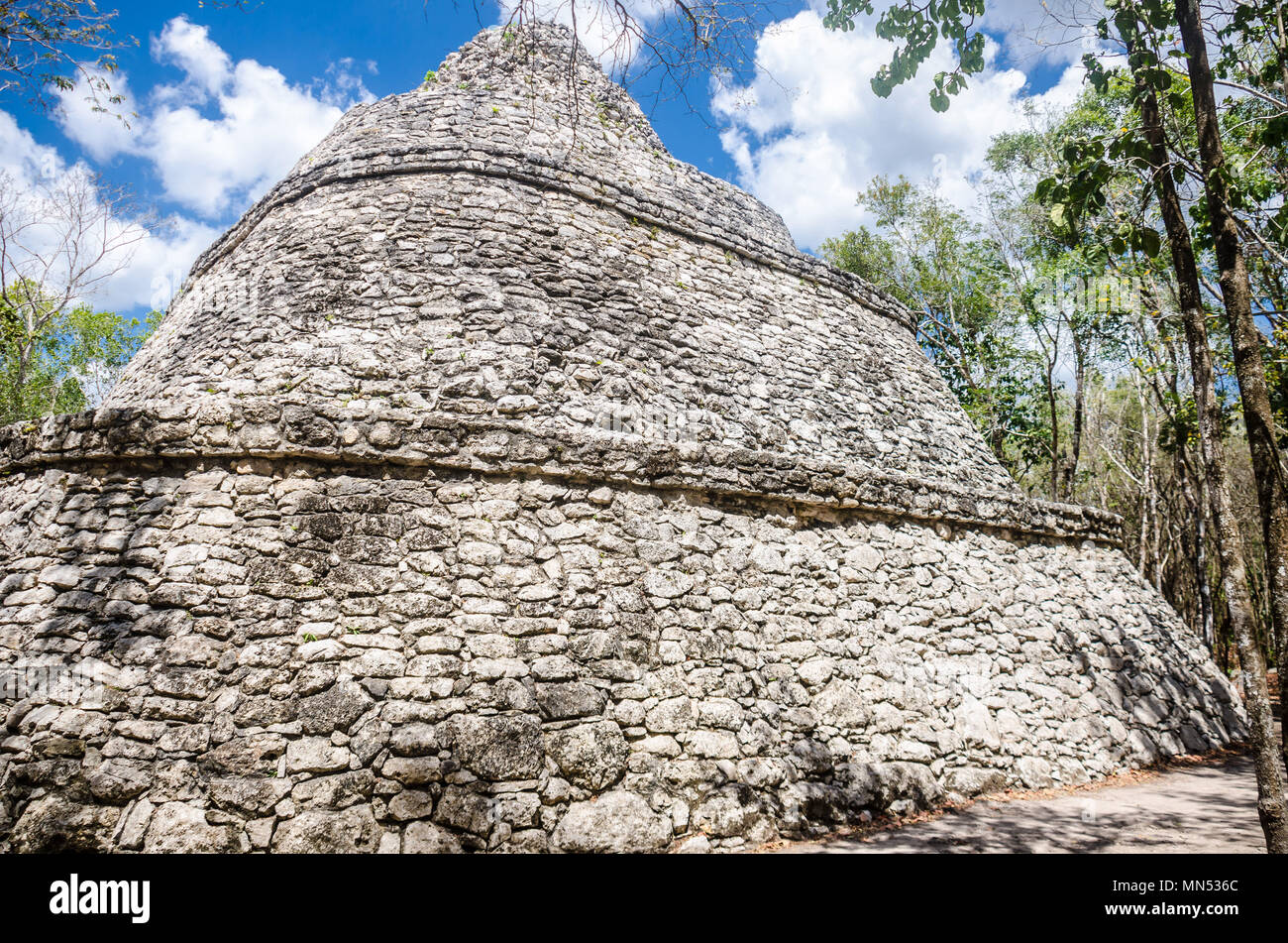 Ancient ruins and trees at the archaeological site of Coba Stock Photo ...