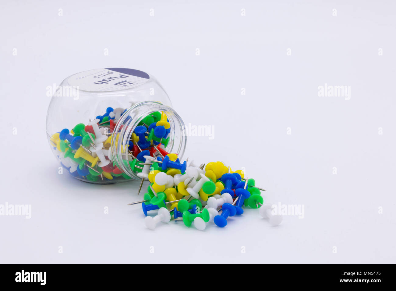 Pile of plastic notice board push pins on a white background Stock ...
