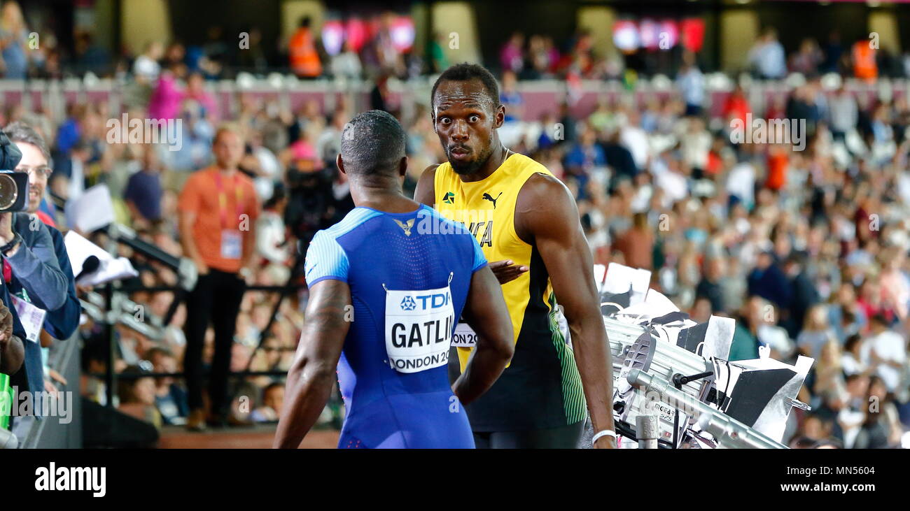 LONDON, ENGLAND - AUGUST 04: Usain Bolt of Jamaica shock reaction to ...