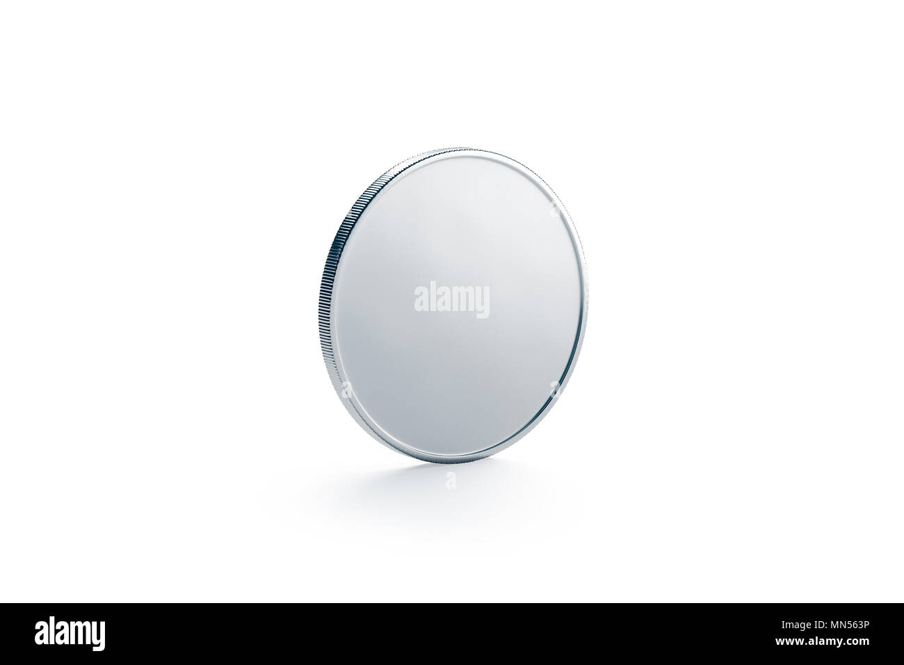 Blank silver coin mock up, isolated, side view, 3d rendering. Empty ...