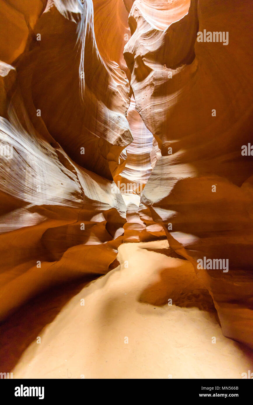 Small Path through Upper Antelope Canyon. Natural rock formation in ...