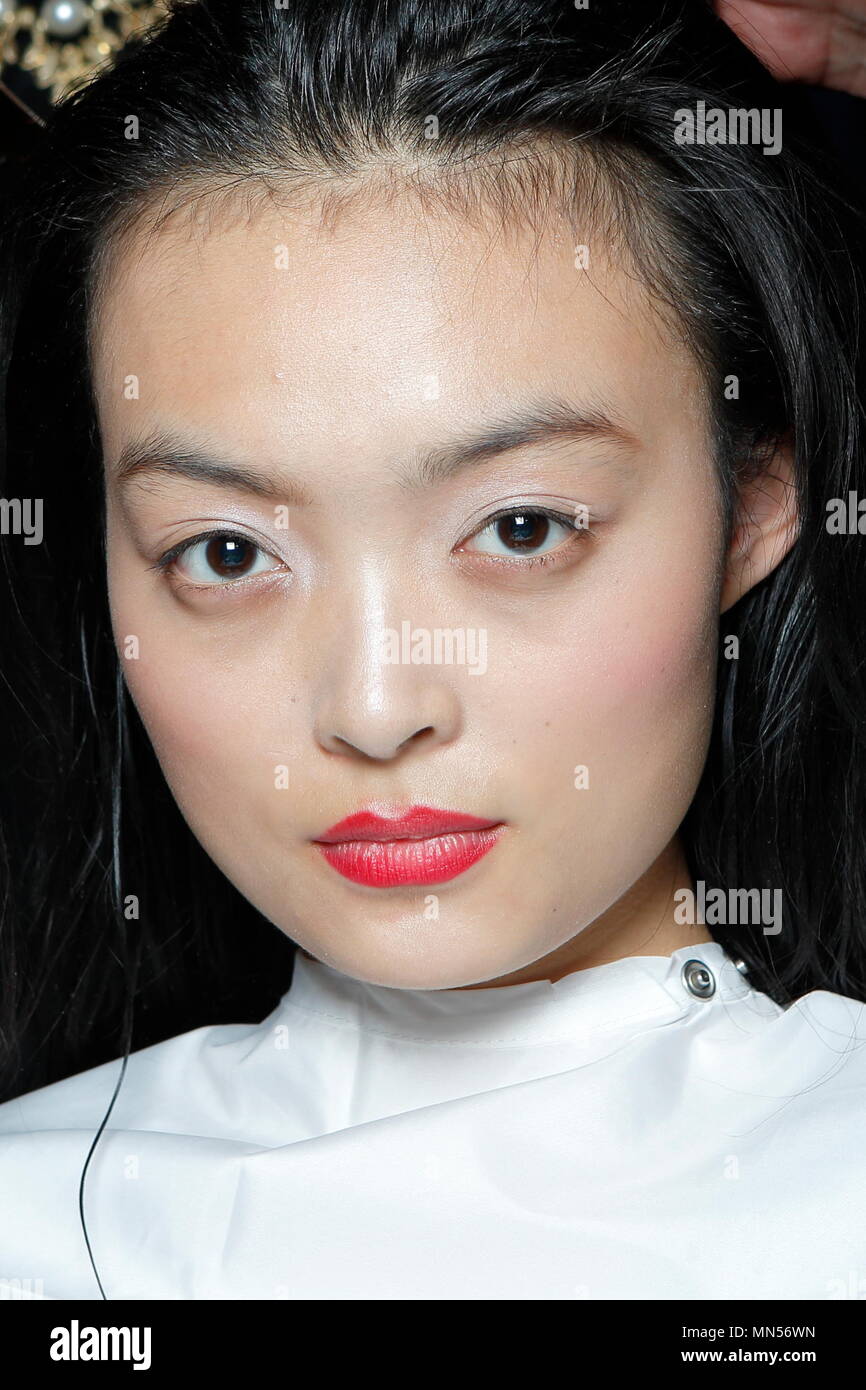 Model backstage at the Kristian Aadnevik Autumn Winter fashion show ...