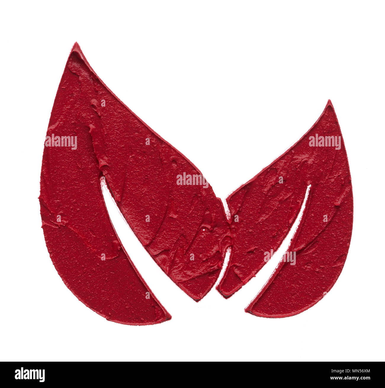Red makeup smear of matte lip gloss in the shape of a flower leaf ...