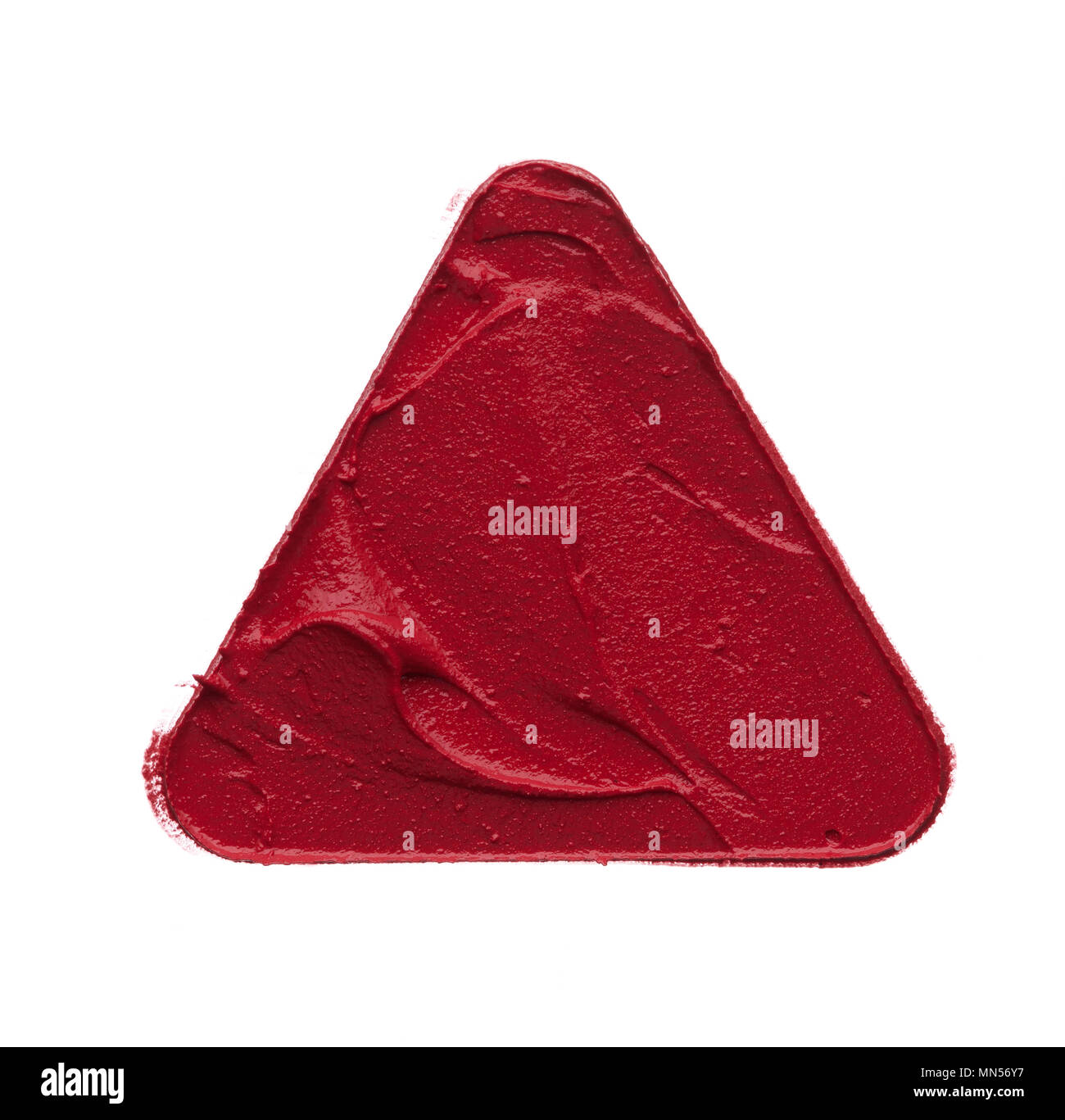 Red makeup smear of matte lip gloss in the form of a triangle isolated ...