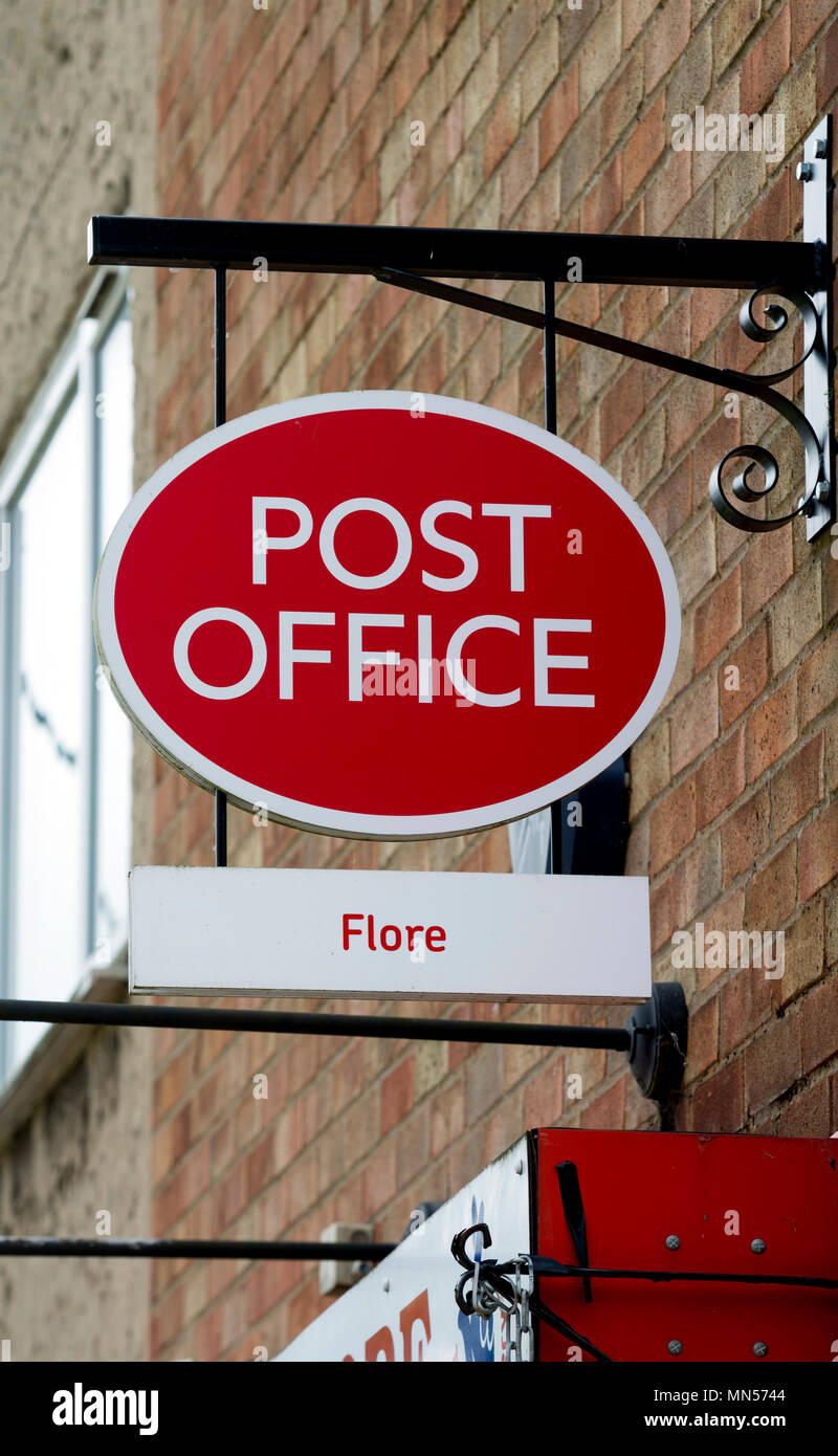 Village post office sign, Flore, Northamptonshire, England, UK Stock ...