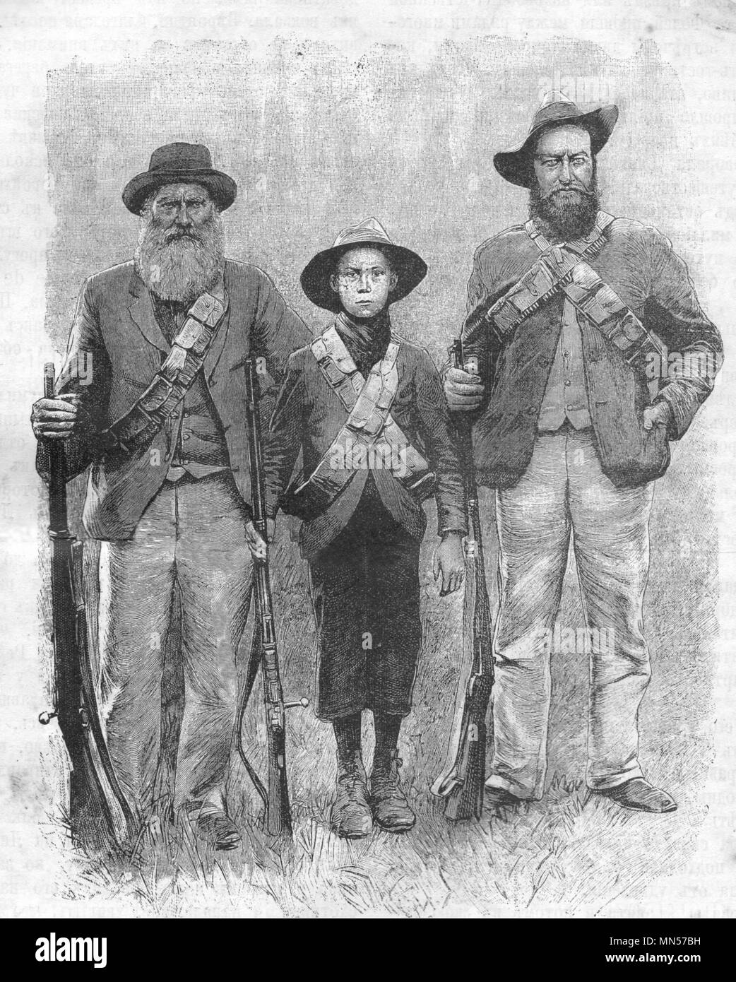 Anglo-Boer War. Three generations of boer warriors. Vintage engraved ...