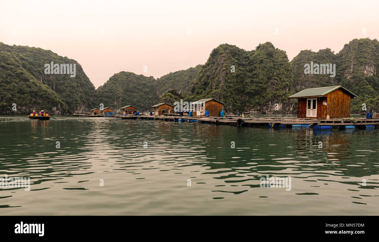 Floating village in Halong Bay, Vietnam. It is Unesco World Heritage ...
