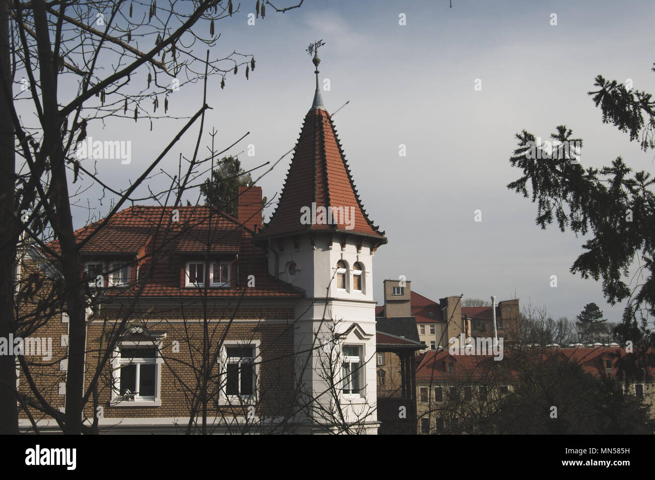 The artistic architectural house from the side point of view Stock ...