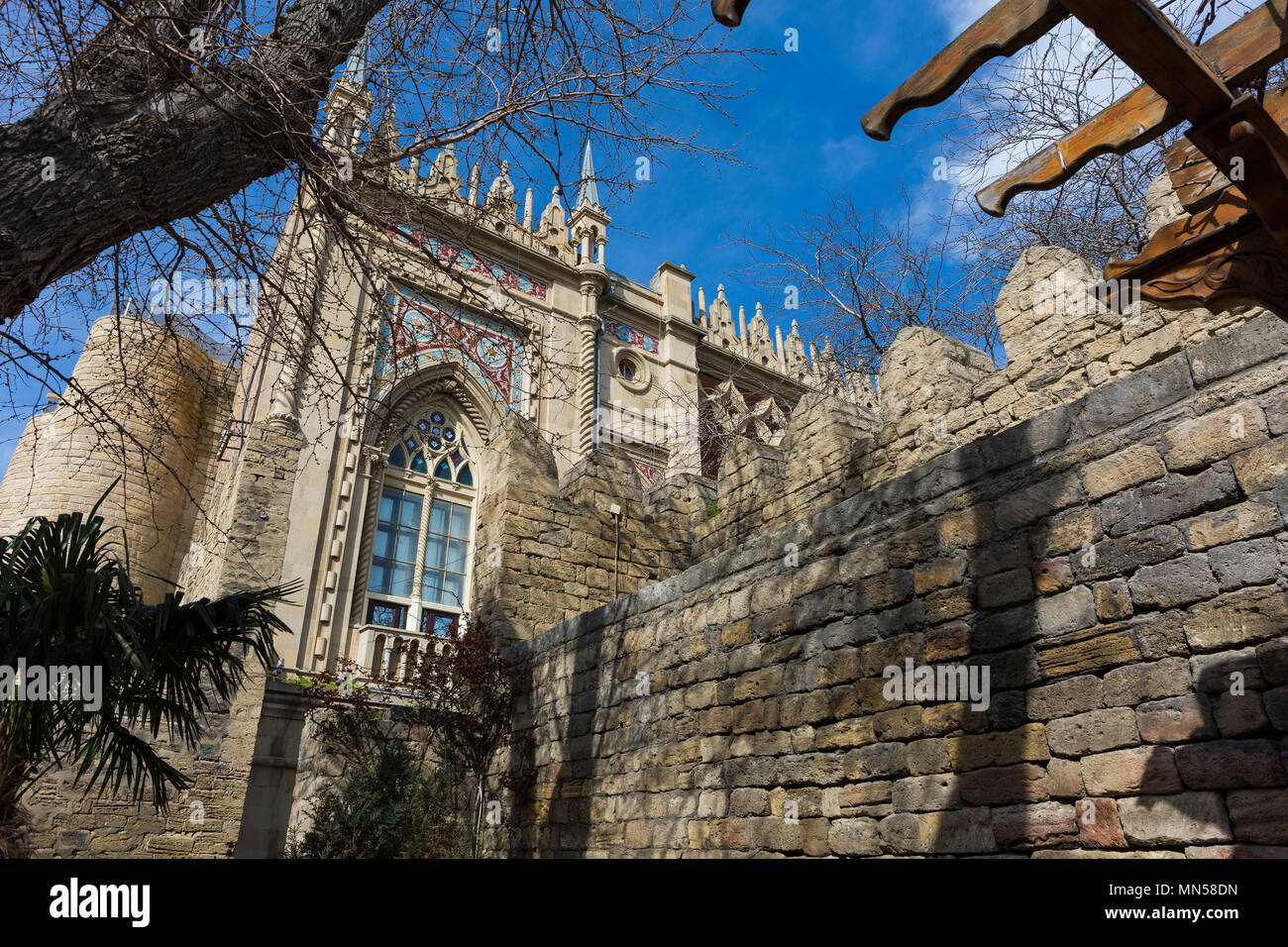 Architectural building on the background of the fortress wall Stock ...