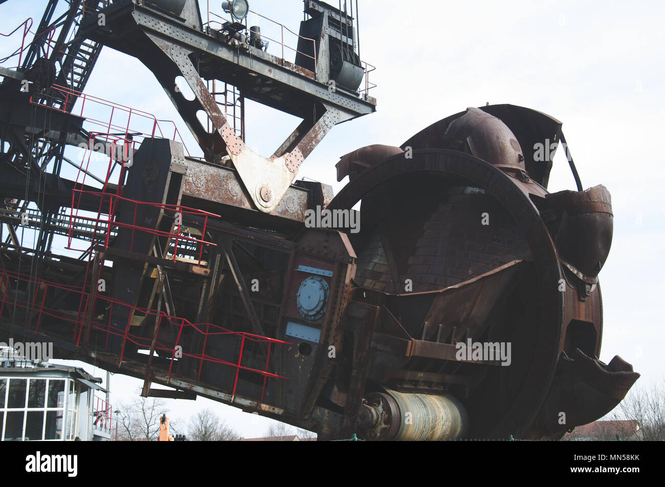 The huge coal mining machine. Captured detail of the mining wheel and ...