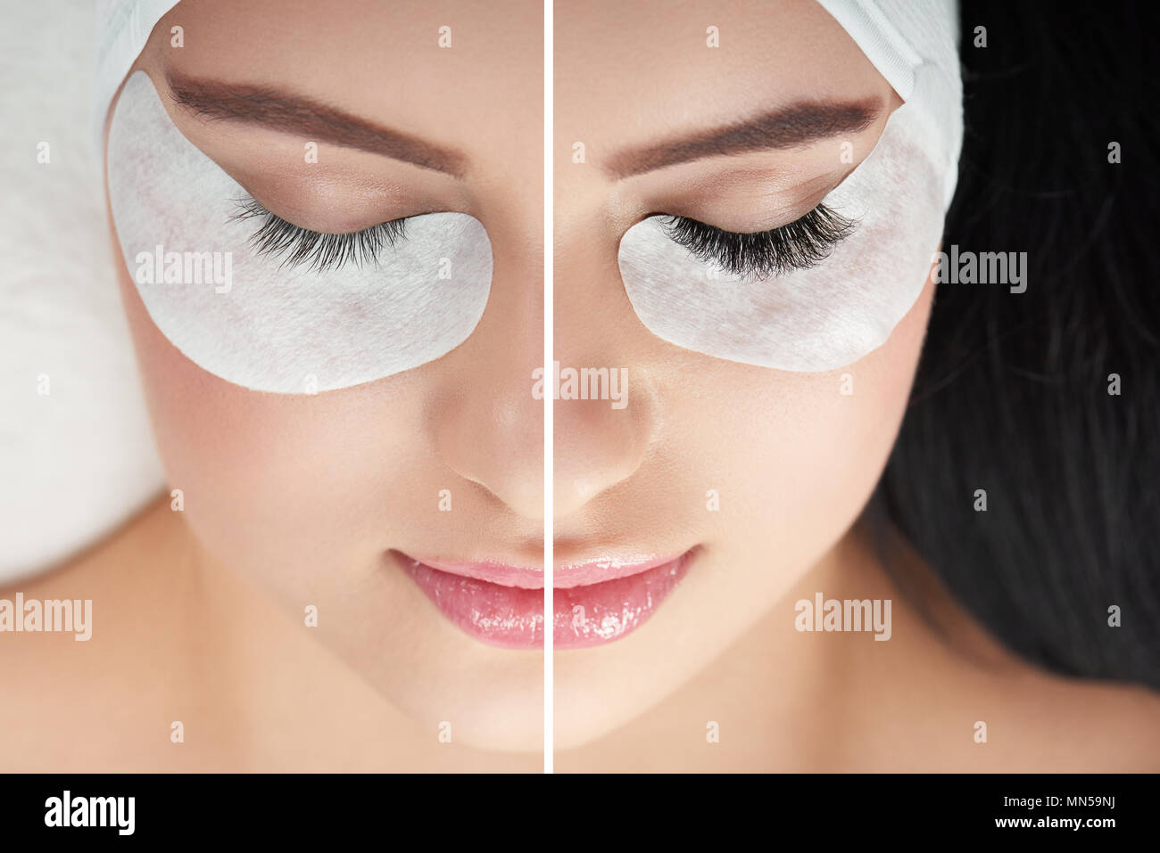 Photo comparison of normal and fake cosmeticly enlarged lashes. Client ...