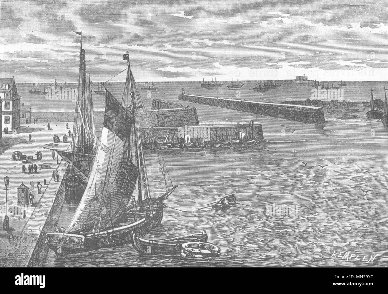 MANCHE. Cherbourg. L'avant-port et les jetees 1880 old antique print ...