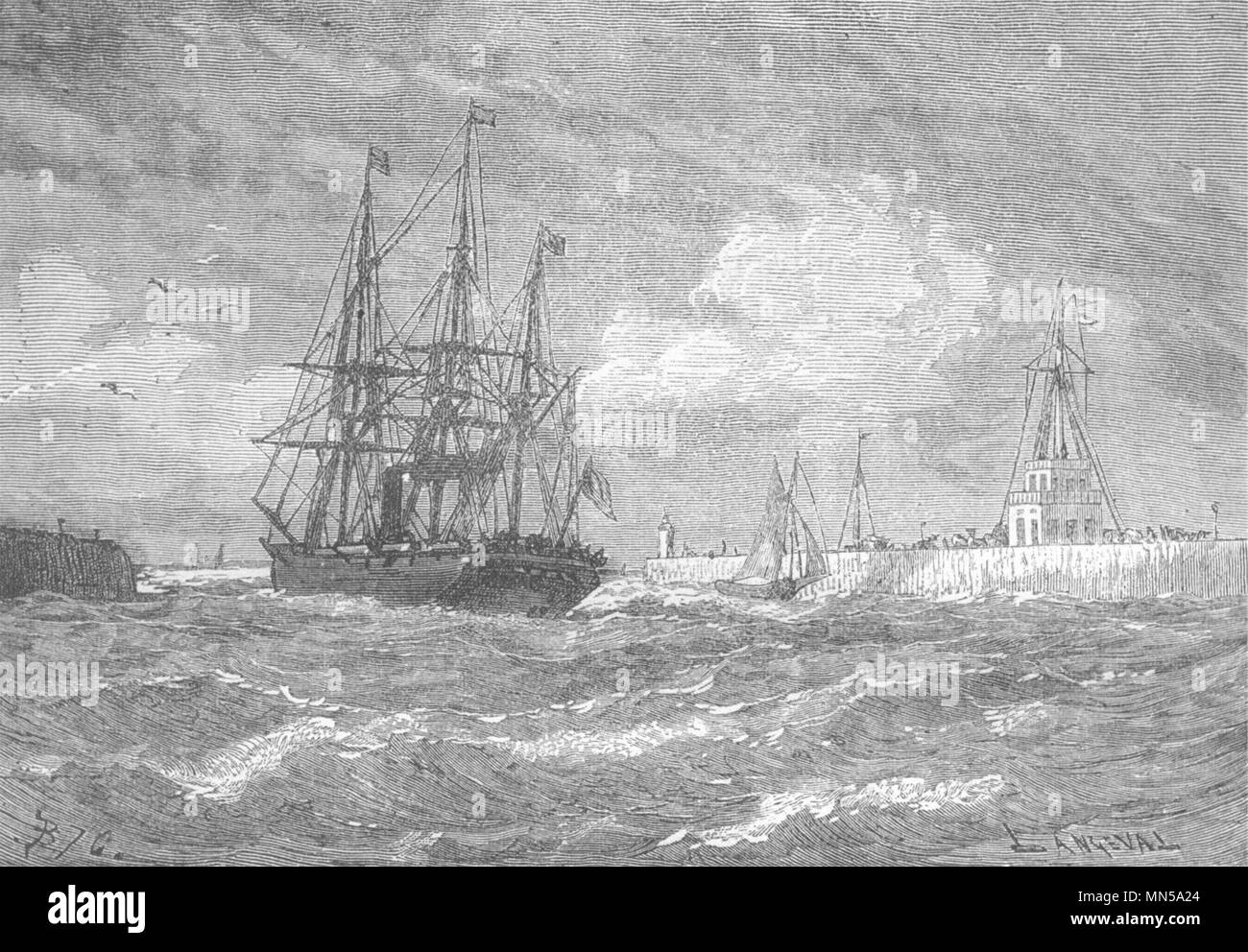 SEINE-MARITIME. Le Havre. Les jetees du Havre 1880 old antique print ...