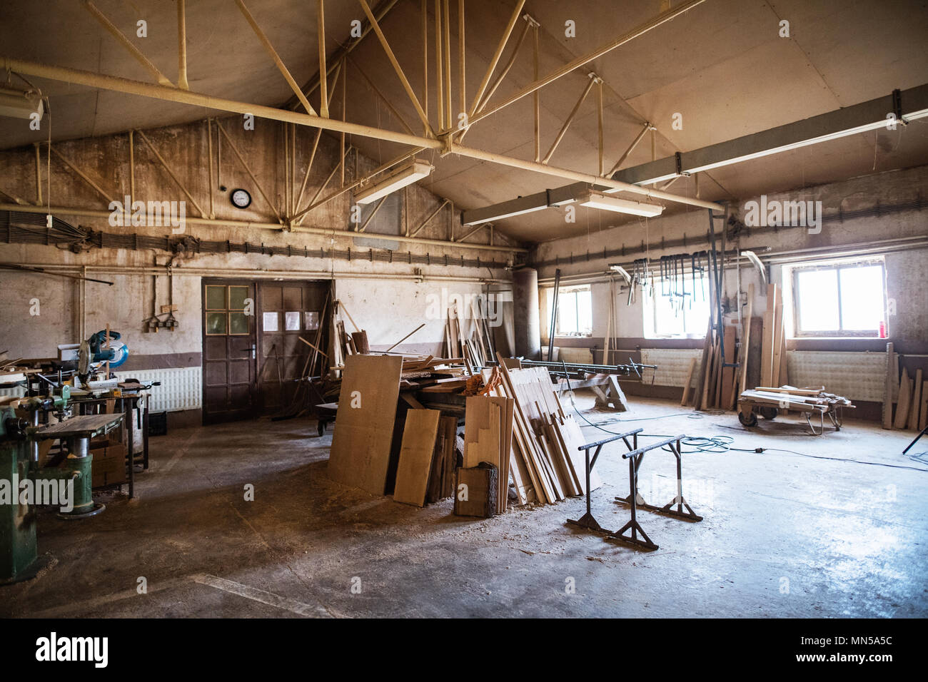 An interior of a big carpentry workshop Stock Photo - Alamy