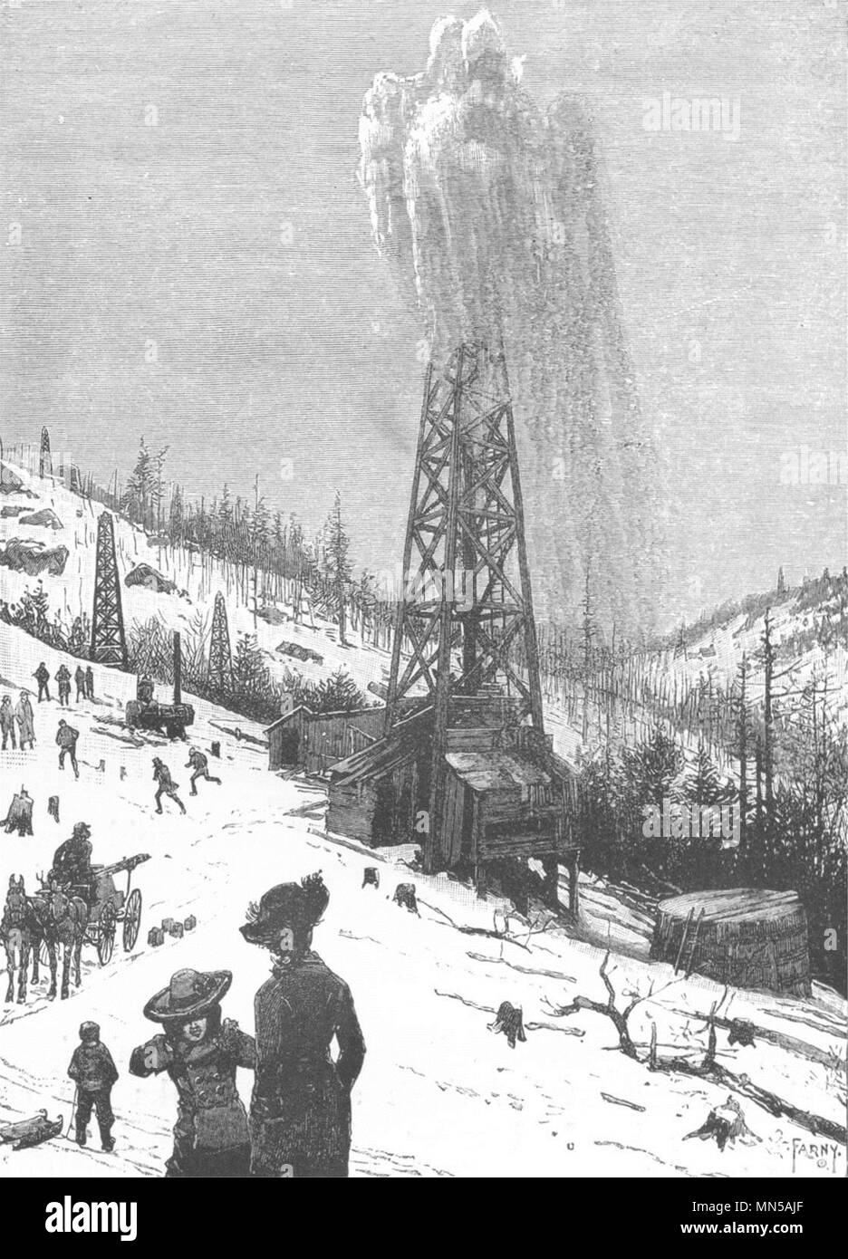 USA. Shooting a well 1891 old antique vintage print picture Stock Photo ...