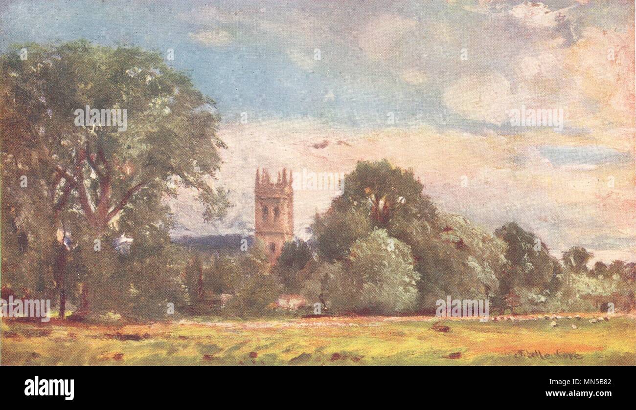 OXFORD. Magdalen college tower from the Meadows 1903 old antique print picture Stock Photo - Alamy
